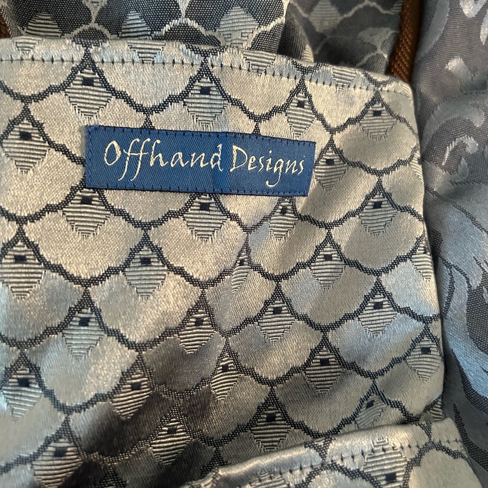 Offhand Designs Bag, Blue Brocade Shiny Fabric. 13” B… - Gem